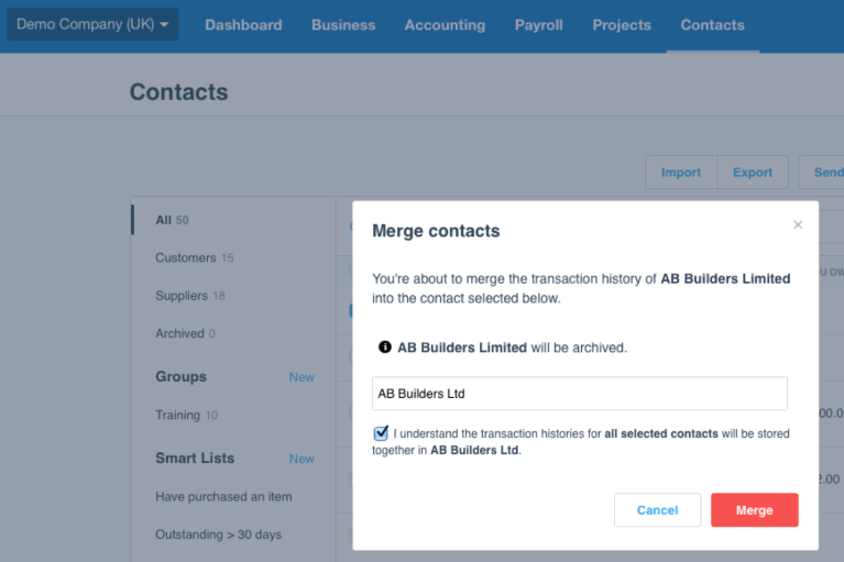 Merging Contacts in Xero